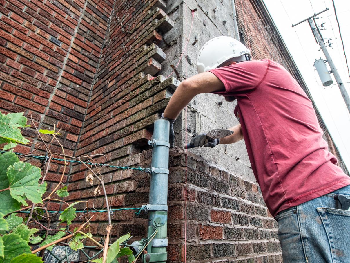 Brick Column Rebuild | Cleveland Building Restoration